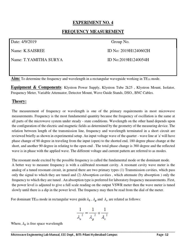 Frequency Measurement Experiment | PDF | Resonance | Waveguide