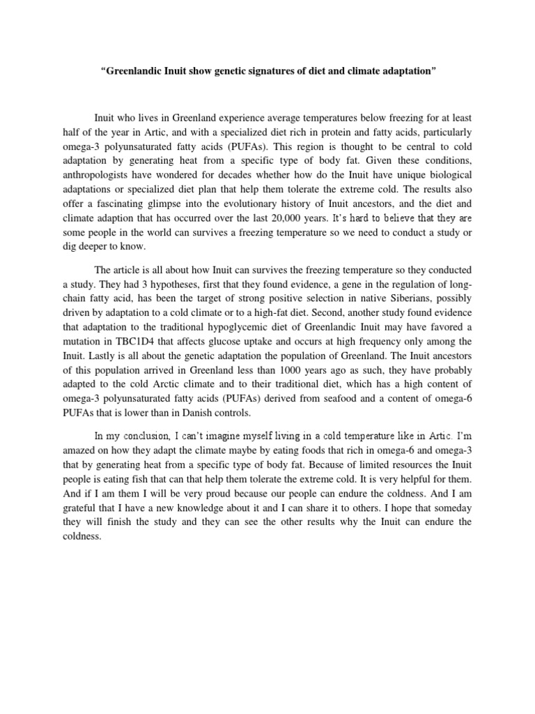 Inuit Genetic Adaptations to Cold Climate | PDF | Adaptation | Inuit