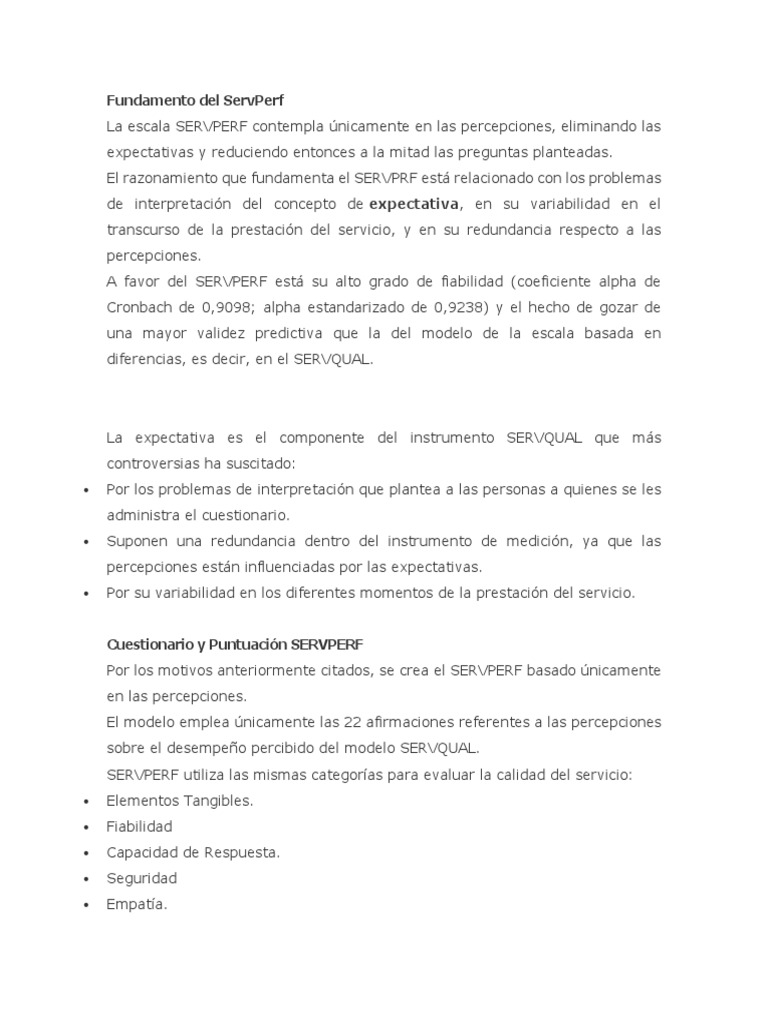 Modelo Servperf Medicion de Calidad | PDF | Cuestionario | Cognición