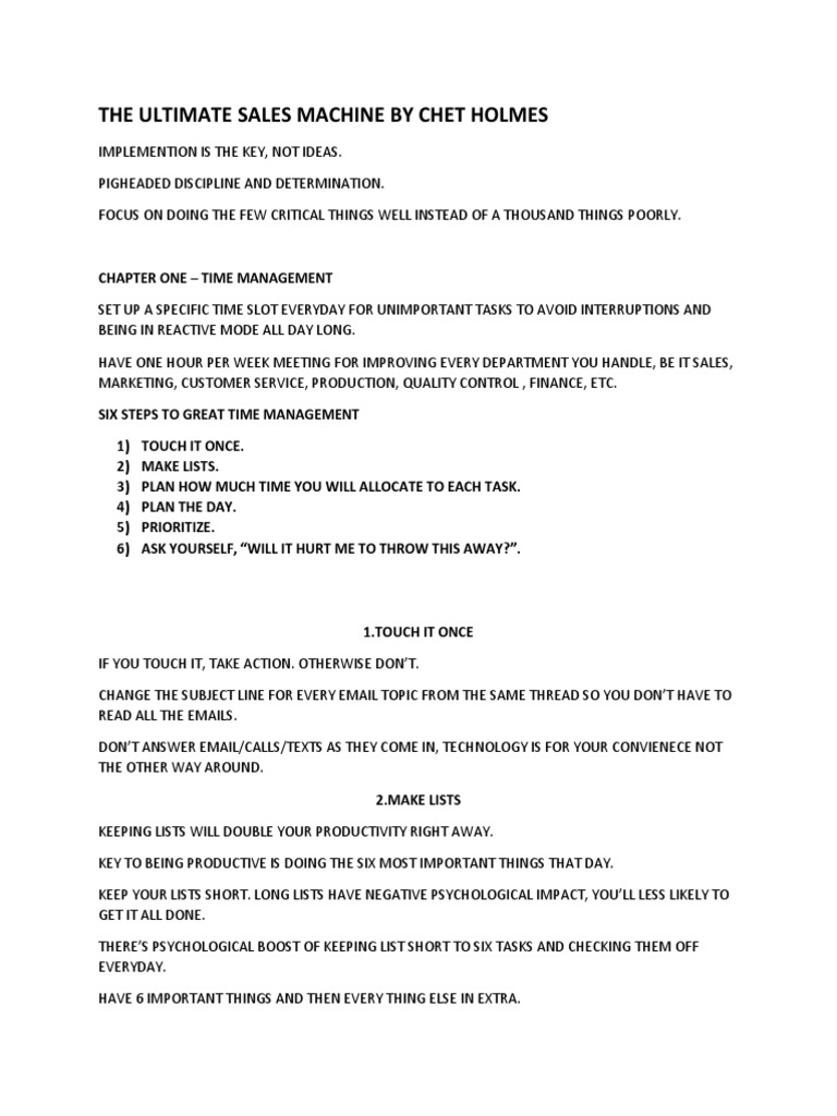 The Ultimate Sales Machine by Chet Holmes | PDF | Time Management ...