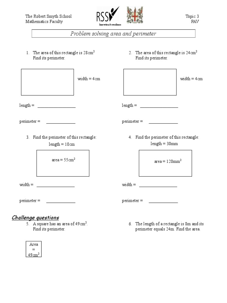 Problem Solving Area and Perimeter | PDF | Area | Distance