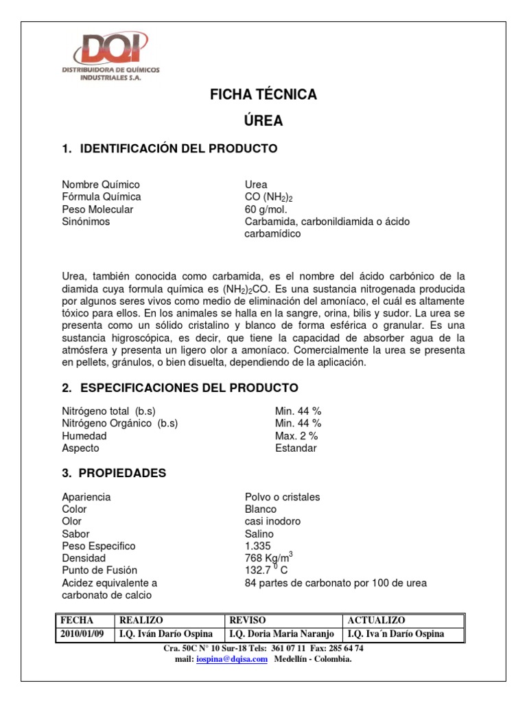 Ficha Tecnica Urea | PDF | Amoníaco | Urea