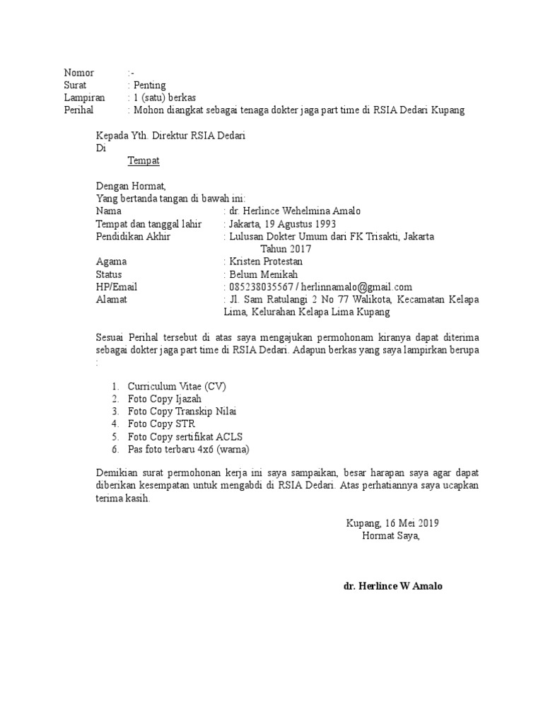 SURAT Lamaran Rsia Dedari | PDF