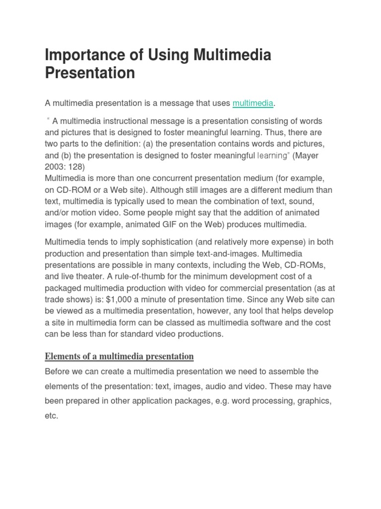 Importance of Using Multimedia Presentations | PDF | Multimedia | Graphics