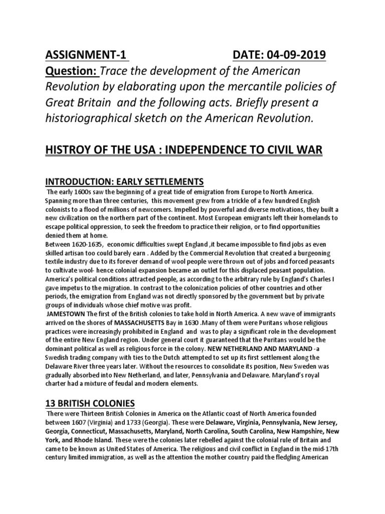 Assignment Us | PDF | Thirteen Colonies | American Revolution