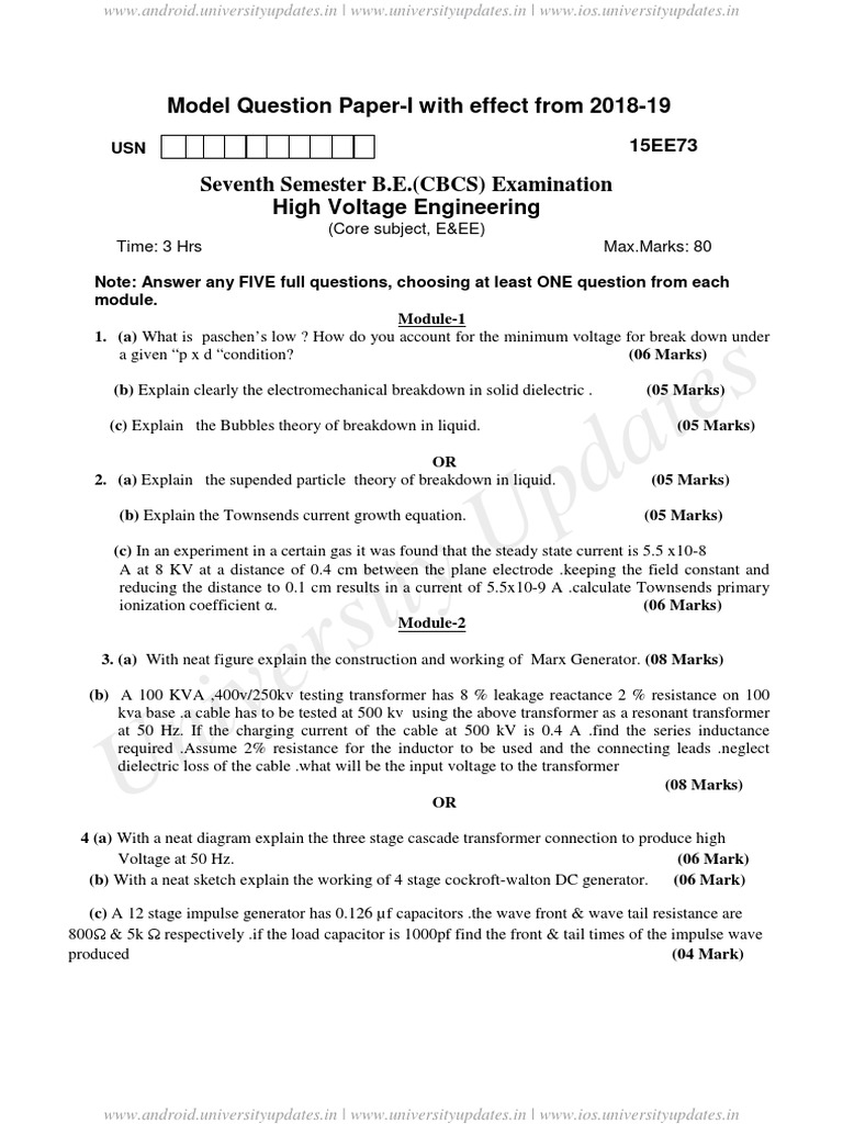 High Voltage Engineering Exam Guide | PDF | Series And Parallel ...