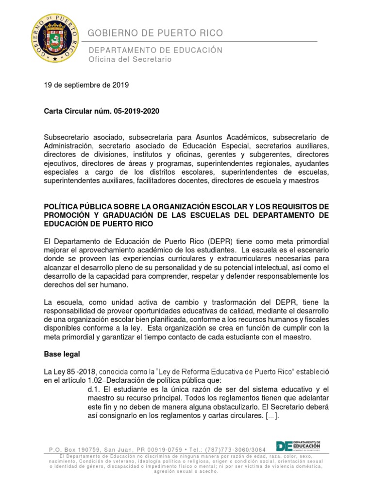 Carta Circular 05 2019 2020 Frimado | PDF | Educación de la primera ...