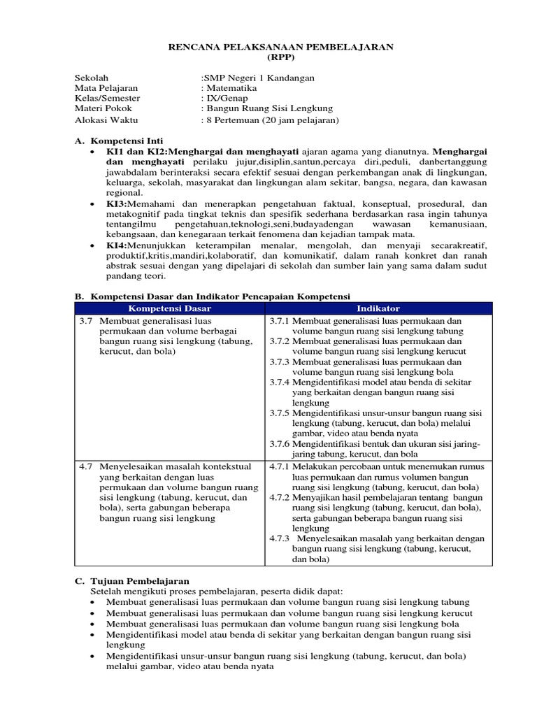 RPP 6 Bangun Ruang Sisi Lengkung | PDF | Seni