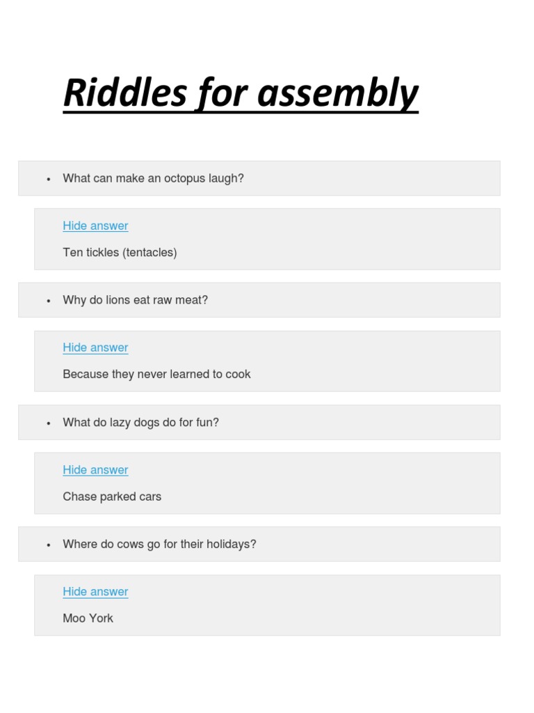 Fun Riddles for School Assembly | PDF