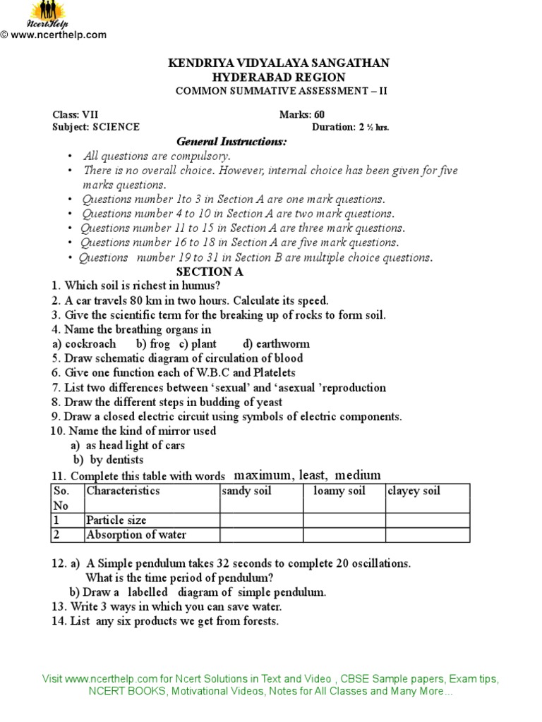 7th Class SA2 Science Question Paper | PDF | Atmosphere Of Earth ...