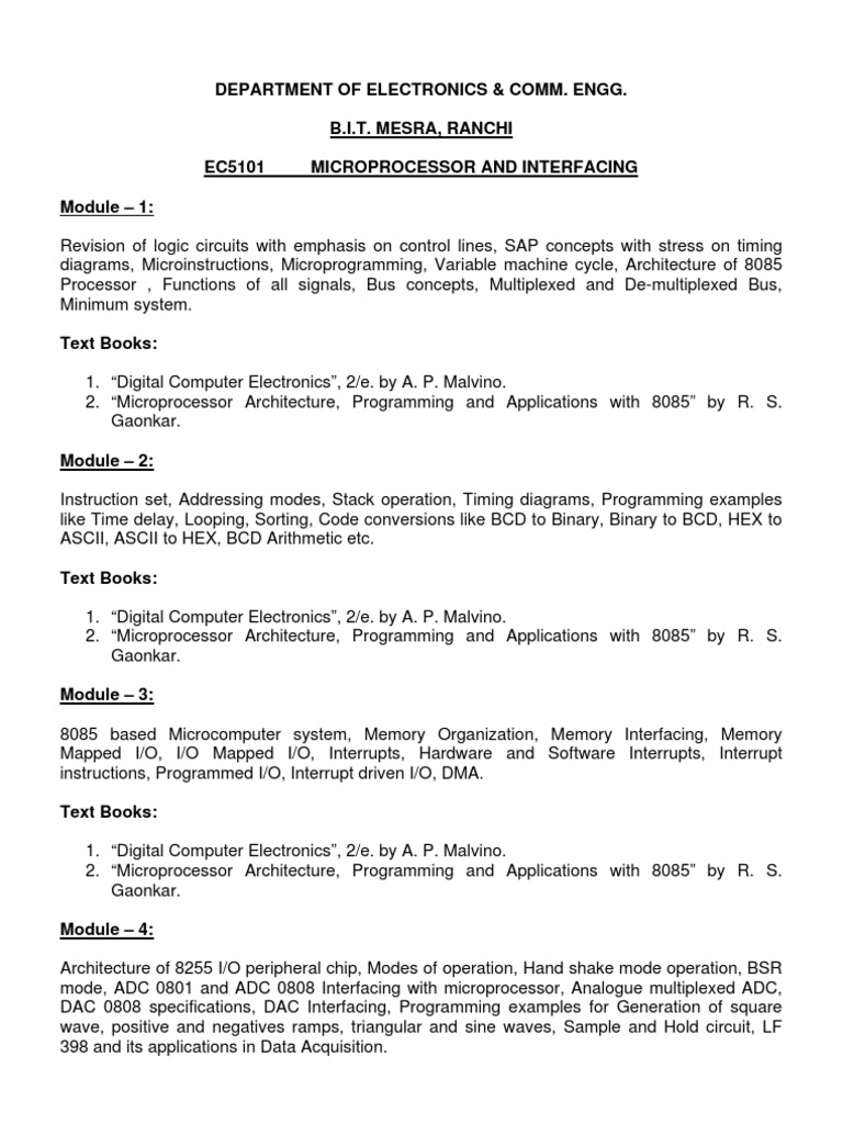 Microprocessor & Interfacing Course | PDF | Microprocessor | Analog To Digital Converter