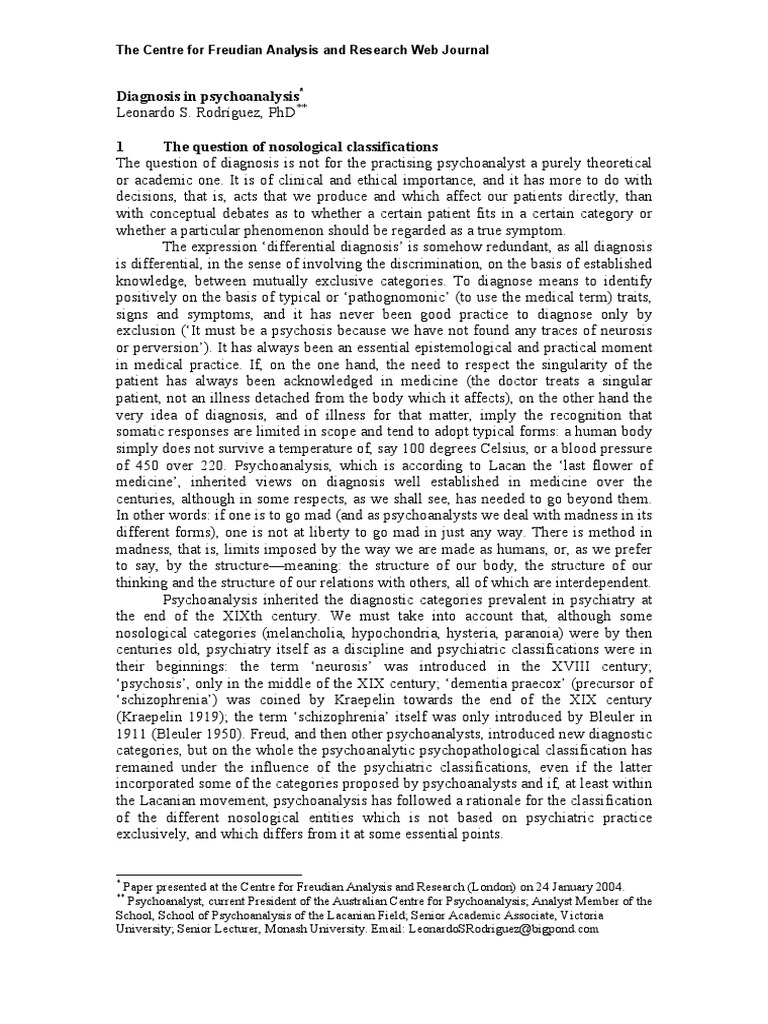 Diagnosis in Psychoanalysis | PDF | Psychoanalysis | Sigmund Freud