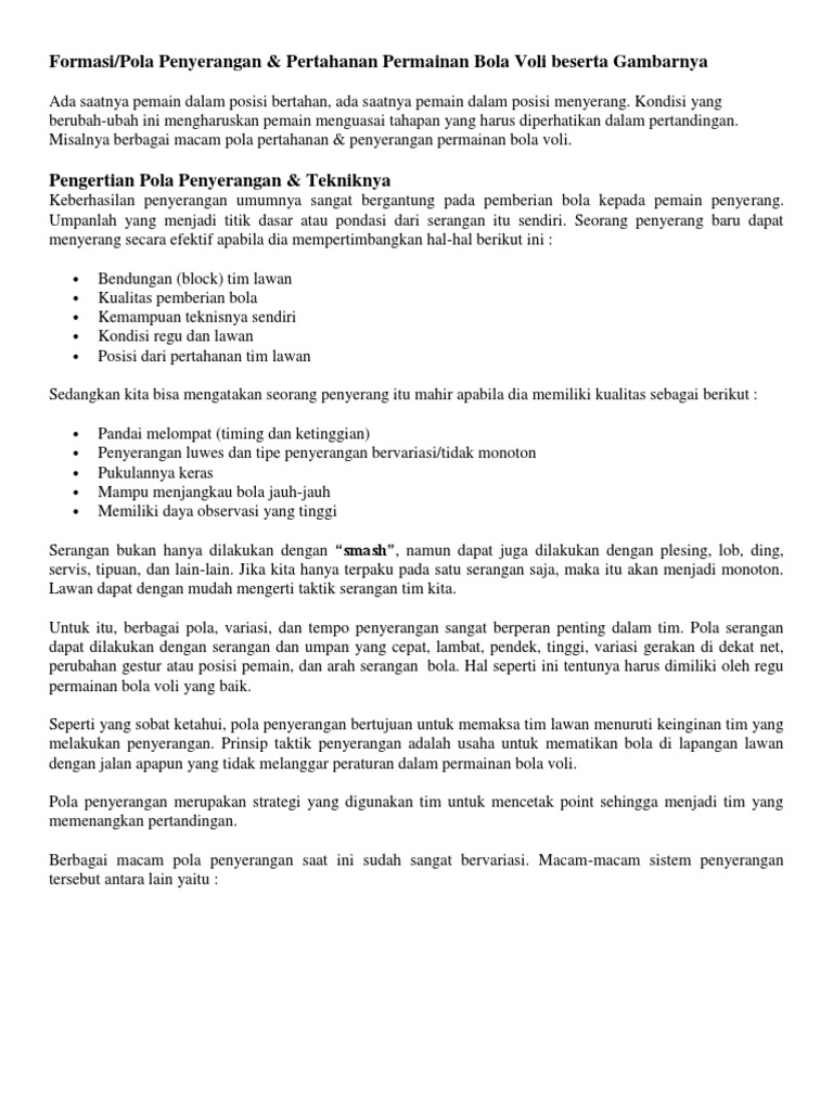 Formasi/Pola Penyerangan & Pertahanan Permainan Bola Voli Beserta ...