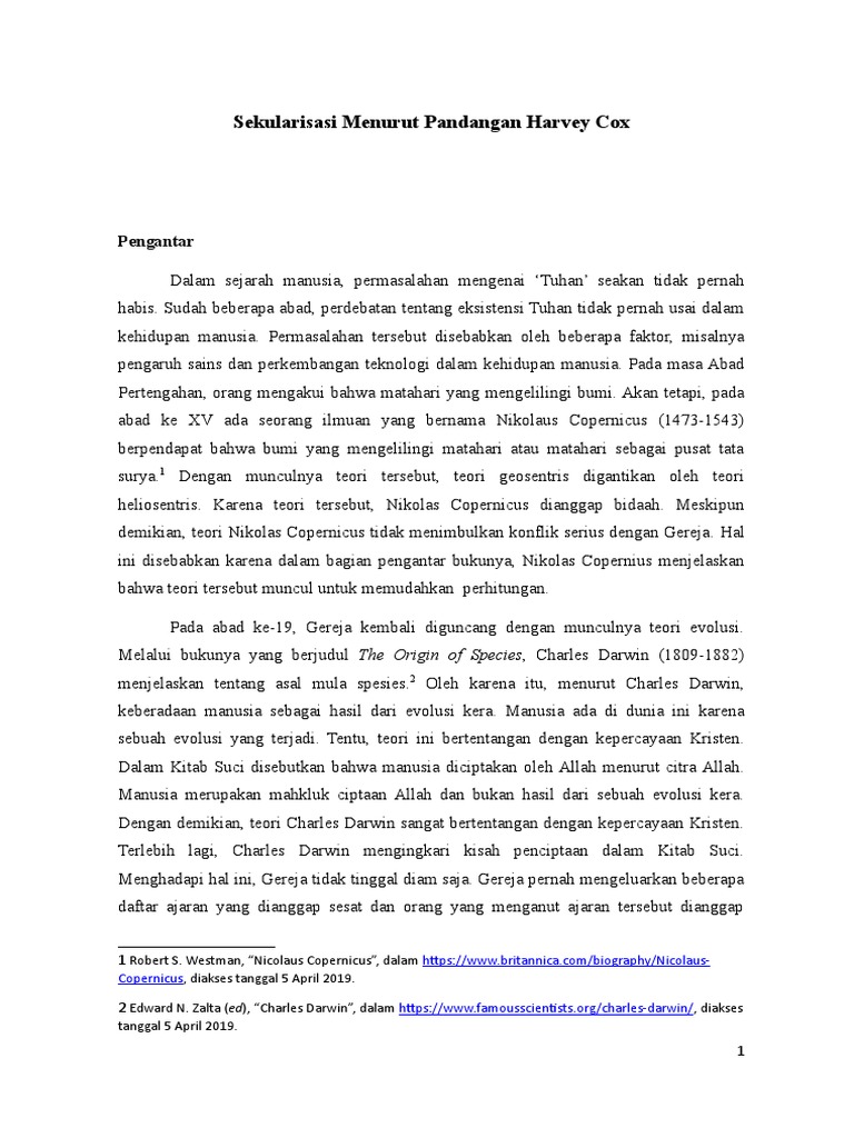 Sekularisasi Menurut Pandangan Harvey Cox | PDF