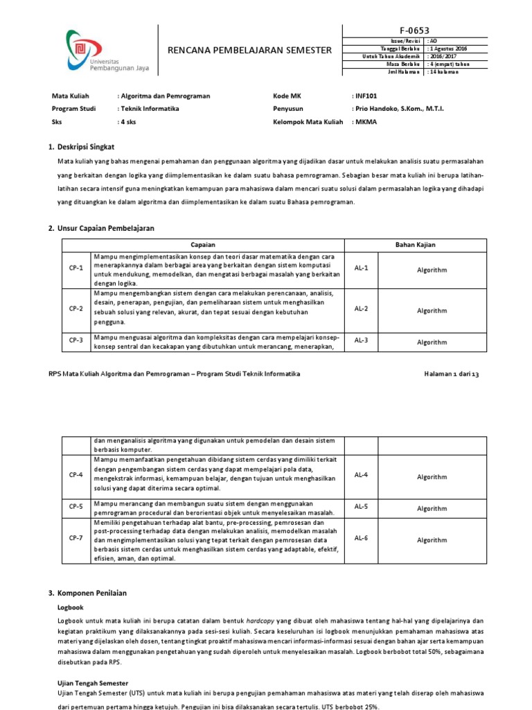 RPS INF101 RPS Algoritma Dan Pemrograman | PDF