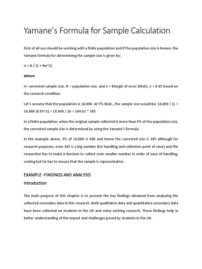 Yamanes Formula - Sample Calculation | PDF | Career & Growth | Teaching ...