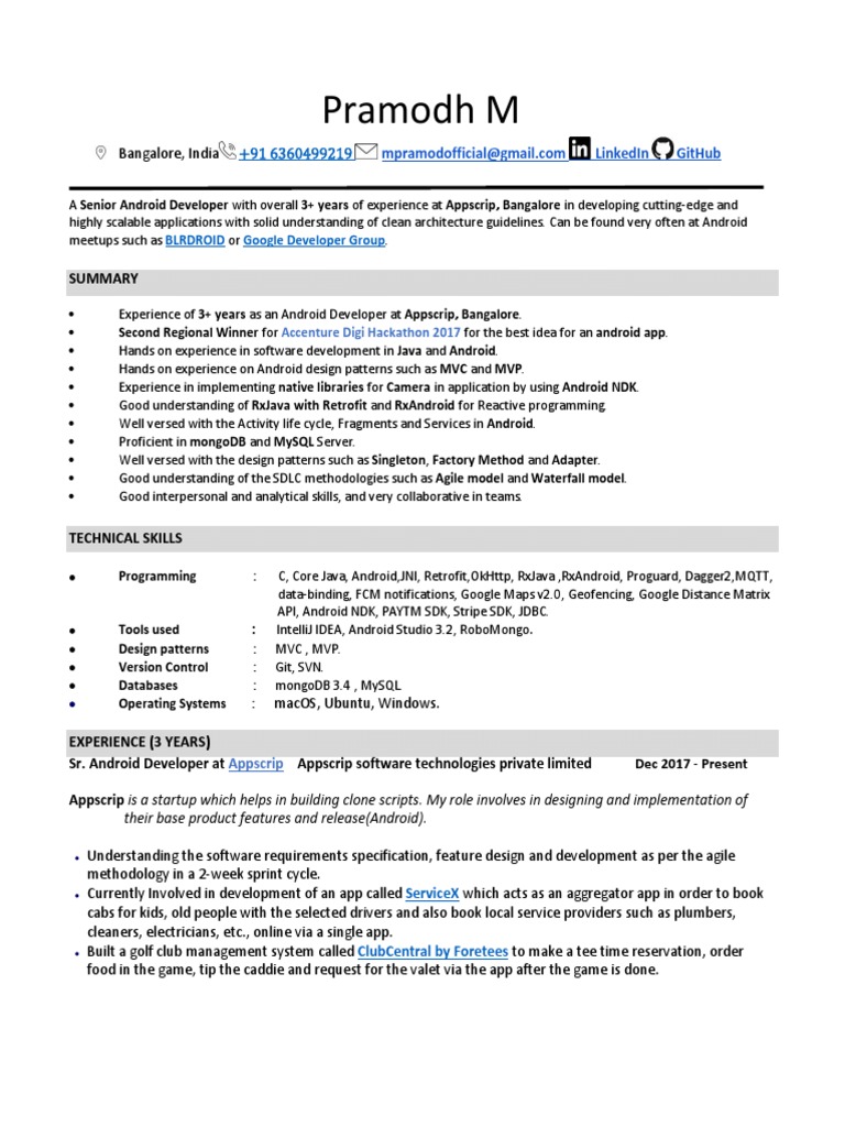 Pramod REsume | Download Free PDF | Android (Operating System ...