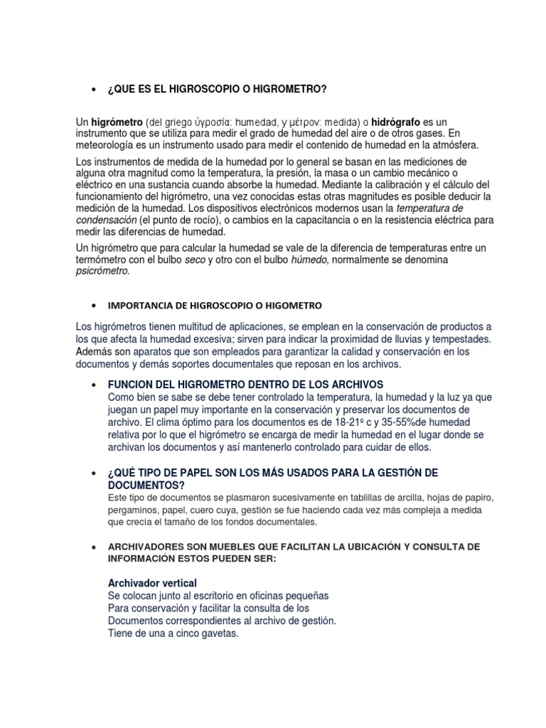 Que Es El Higroscopio o Higrometro 2 | PDF | Humedad | Termodinámica ...