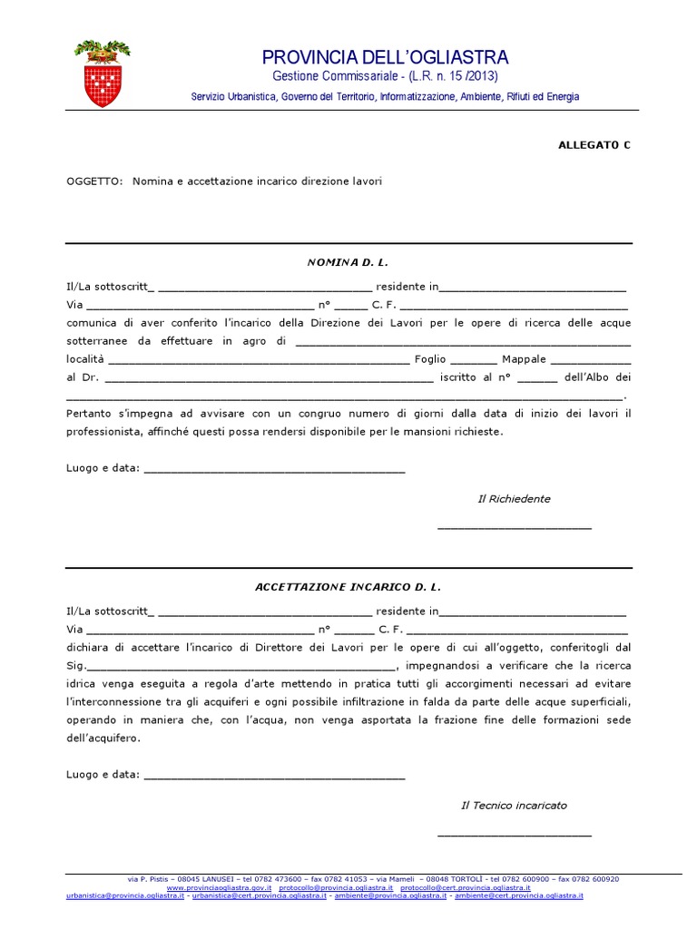 Allegato C - Dichiarazione Di Accettazione Direzione Lavori | PDF
