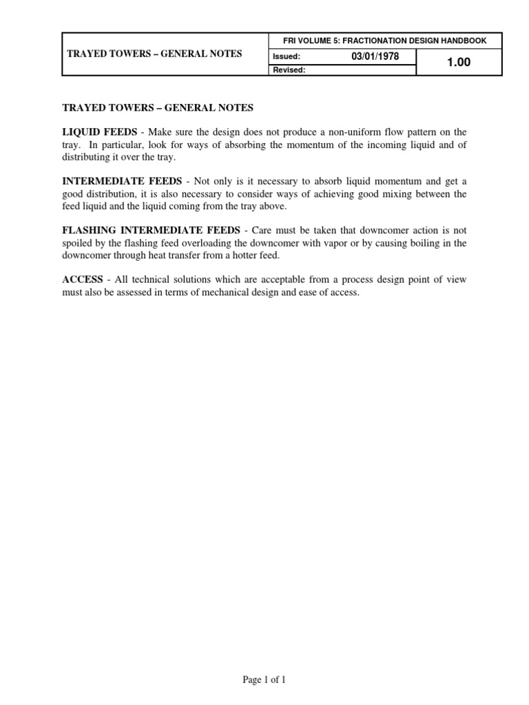 Section 1, Trayed Towers PDF | PDF | Nozzle | Liquids