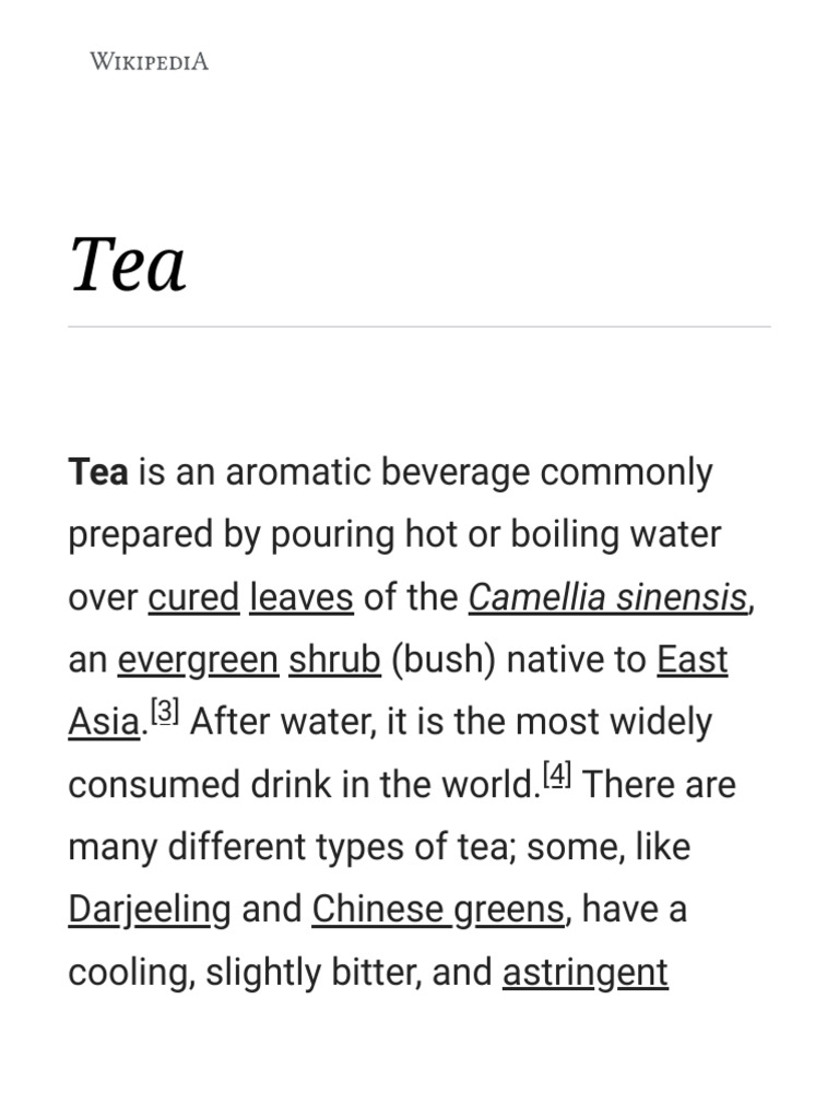 Tea - Wikipedia PDF | PDF | Tea | Drink