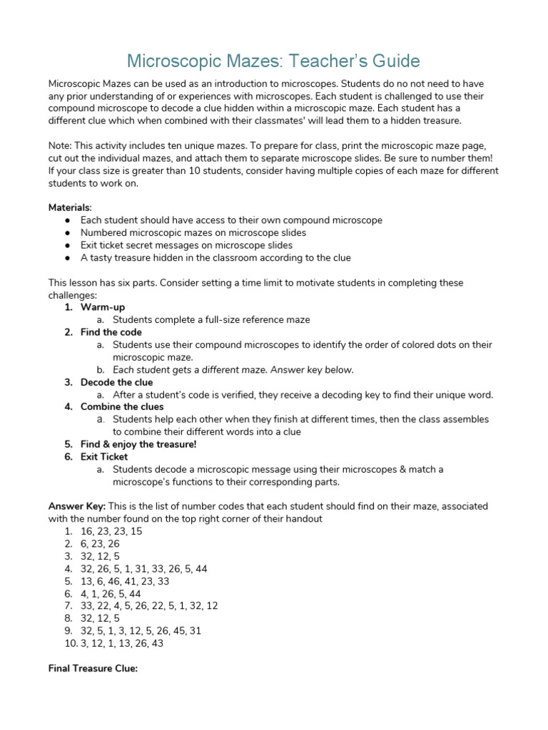 Microscopic Mazes Teacher Guide | PDF | Maze | Communication