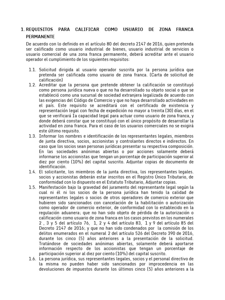 ZF - Requisitos para Calificar Como Usuario de Zonafranca Permanente ...