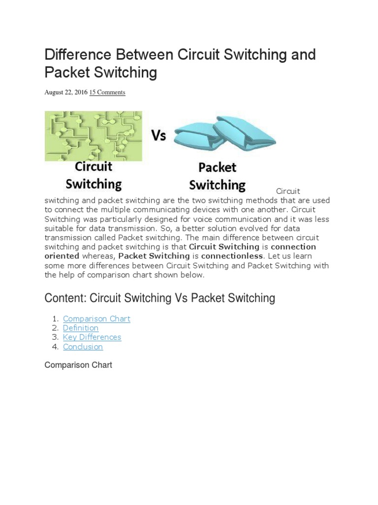 Difference Between Circuit Switching and Packet Switching | PDF ...