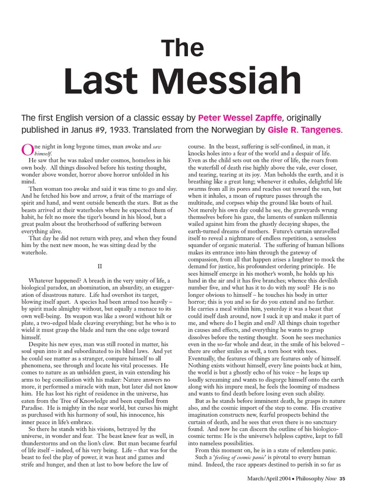 The Last Messiah Peter Wessel Zapffe PDF | PDF | Human | Soul