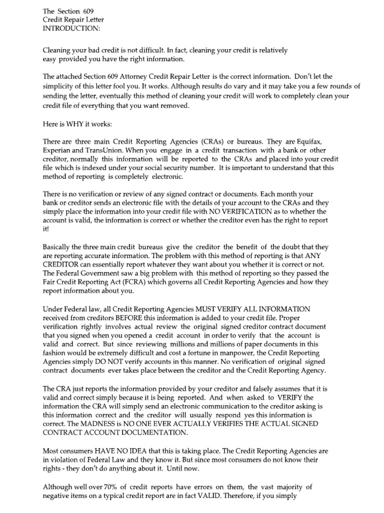 Section 609 Letter PDF | PDF