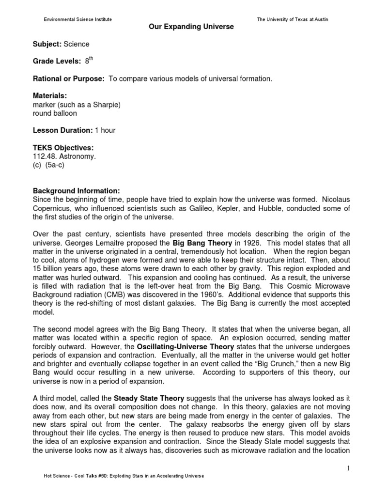 Three Models of Universal Expansion: Comparing the Big Bang Theory ...