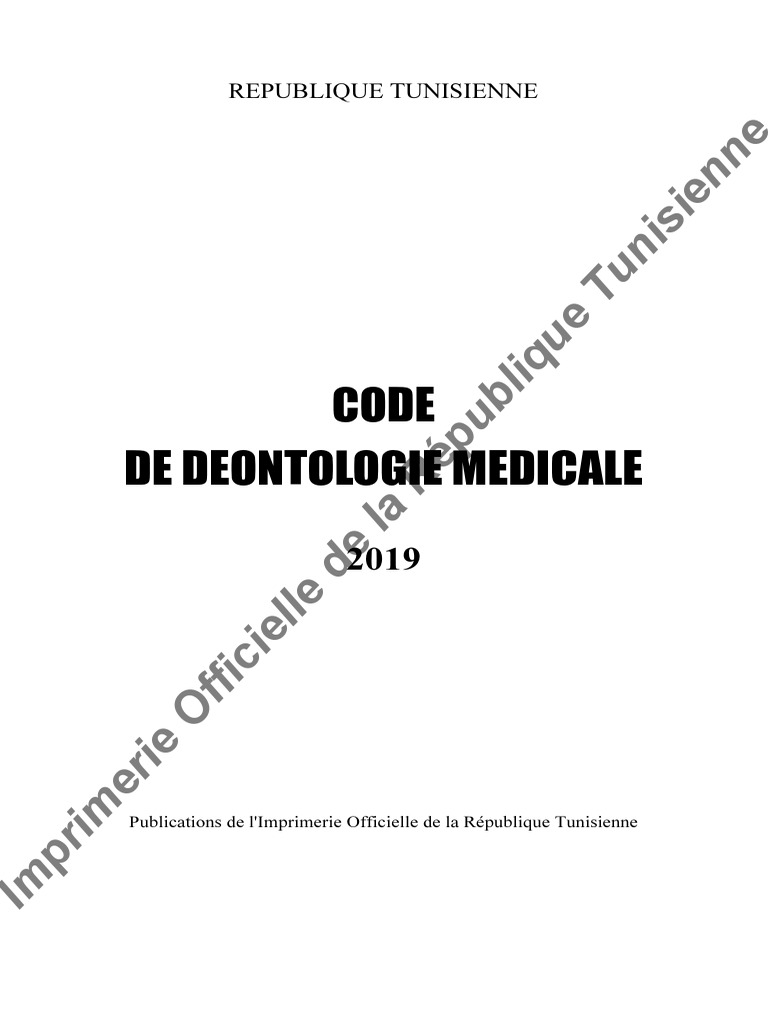 Code Déontologie Médicale Tunisie 2019 | PDF | Médecin | Confidentialité