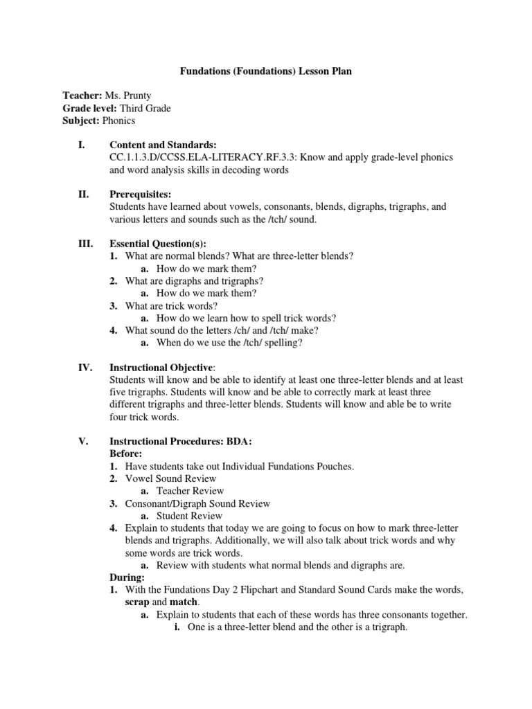 Grade 3 Fundations Phonics Lesson Plan | PDF | Phonics | Applied Psychology