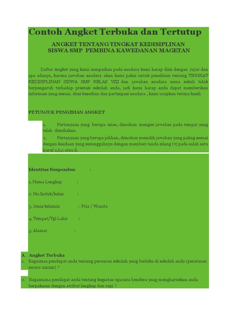 Contoh Angket Terbuka Dan Tertutup | PDF