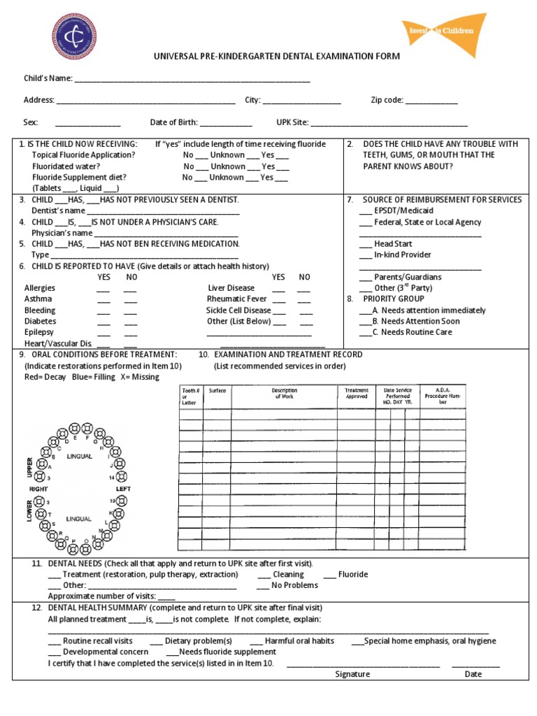 Child Dental Examination Form | PDF | Oral Hygiene | Dentistry