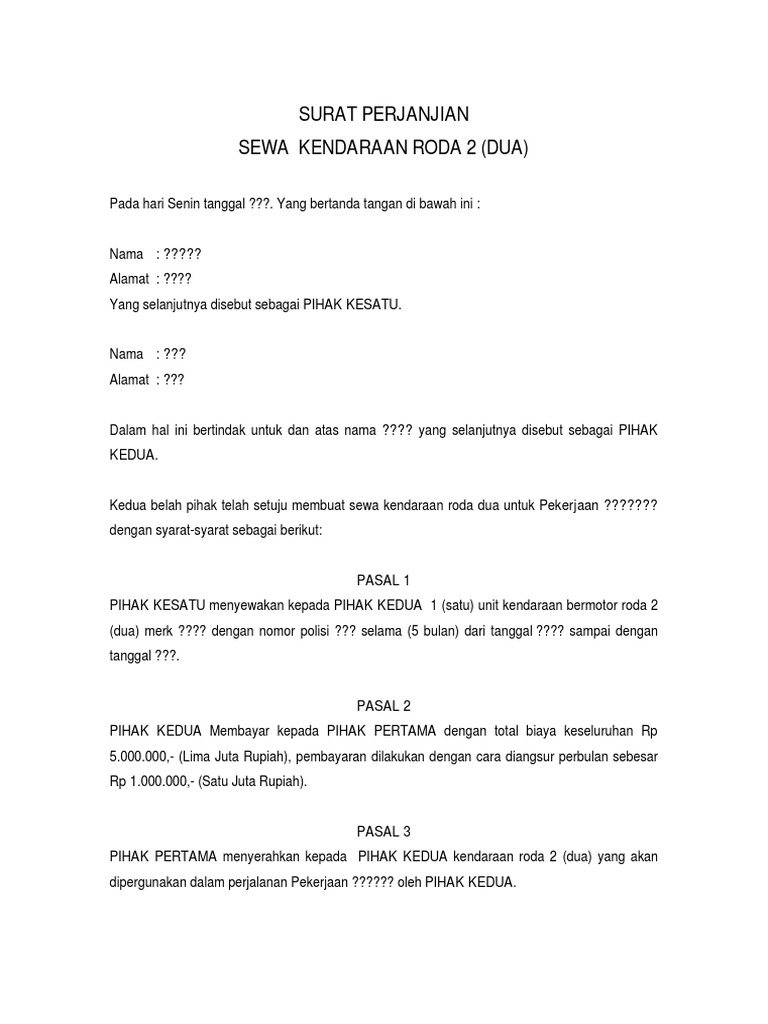 Surat Perjanjian Sewa Motor | PDF