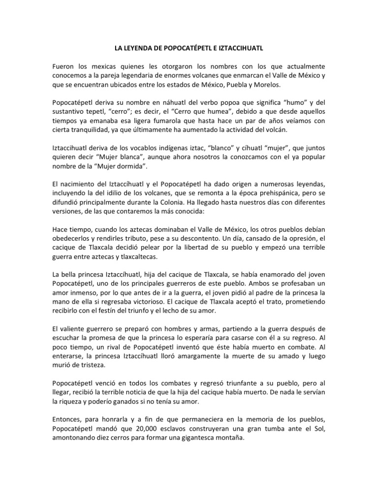 La Leyenda de Popocatépetl e Iztaccihuatl | PDF | México