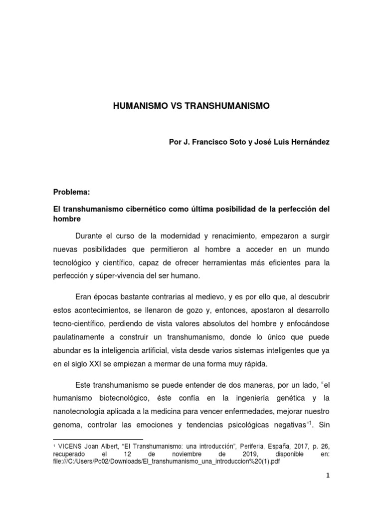 Humanismo Vs Transhumanismo | PDF | Transhumanismo | Homo Sapiens