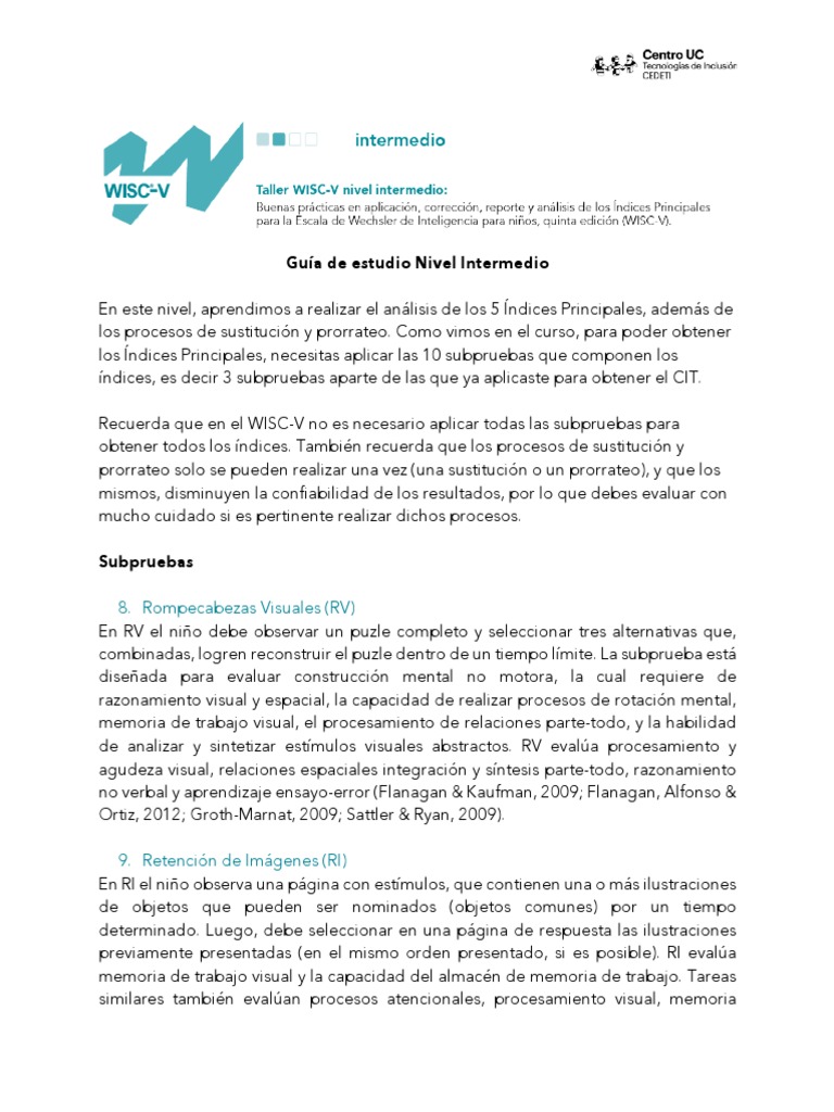 Guía Intermedia de Subpruebas WISC-V | PDF | Memoria de trabajo | Memoria