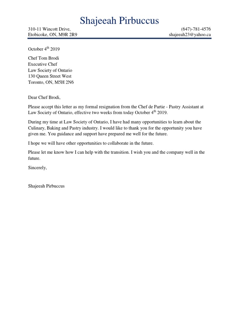Shajeeah Pirbuccus Resignation Letter | PDF
