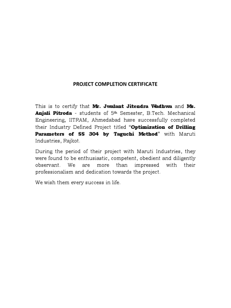 Final Project Completion Letter PDF | PDF