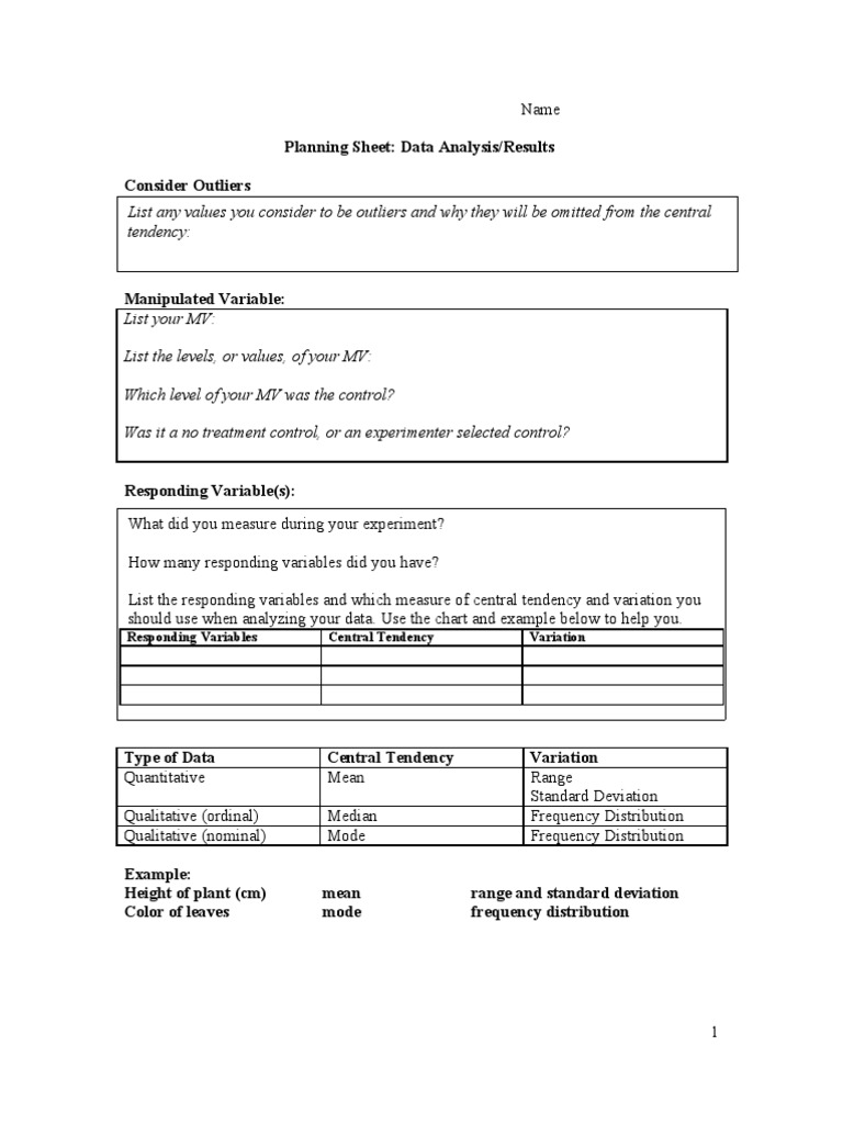 Data Analysis Pre Writing Organizer | PDF | Outlier | Experiment
