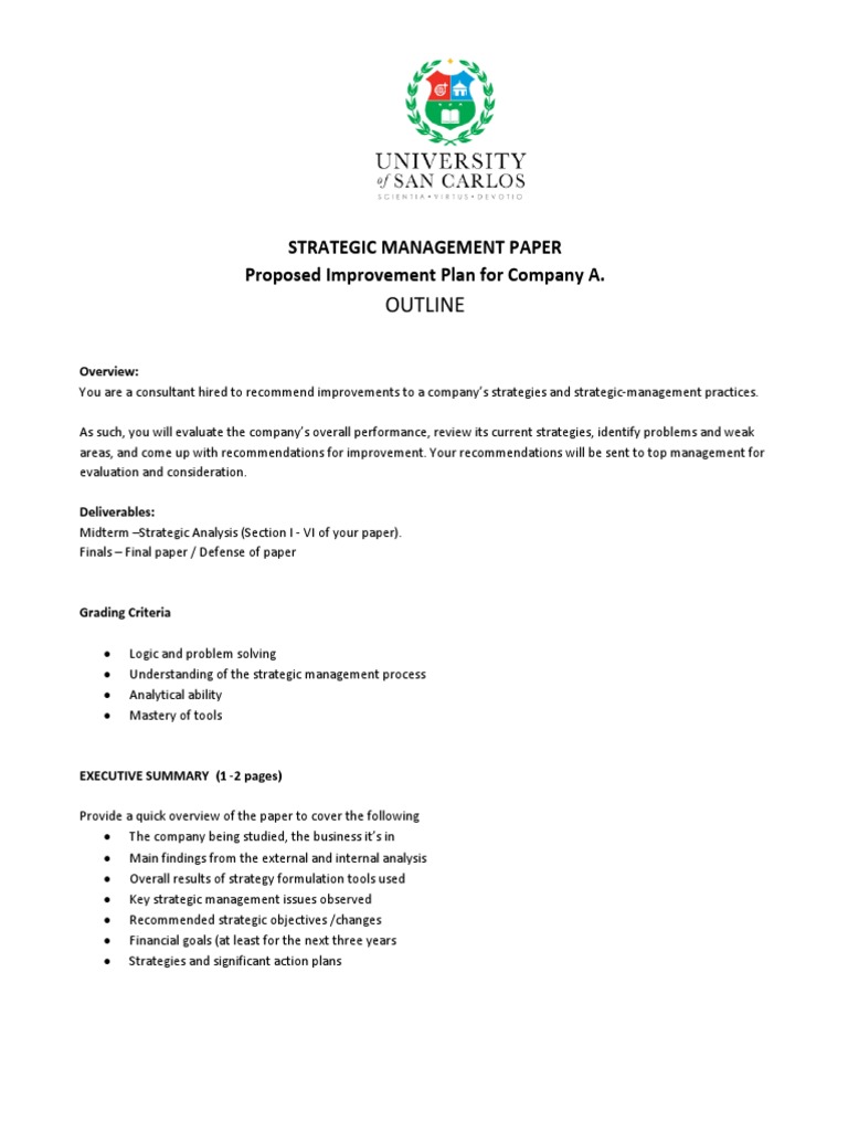 Strategic Management Improvement Plan | PDF | Strategic Management ...