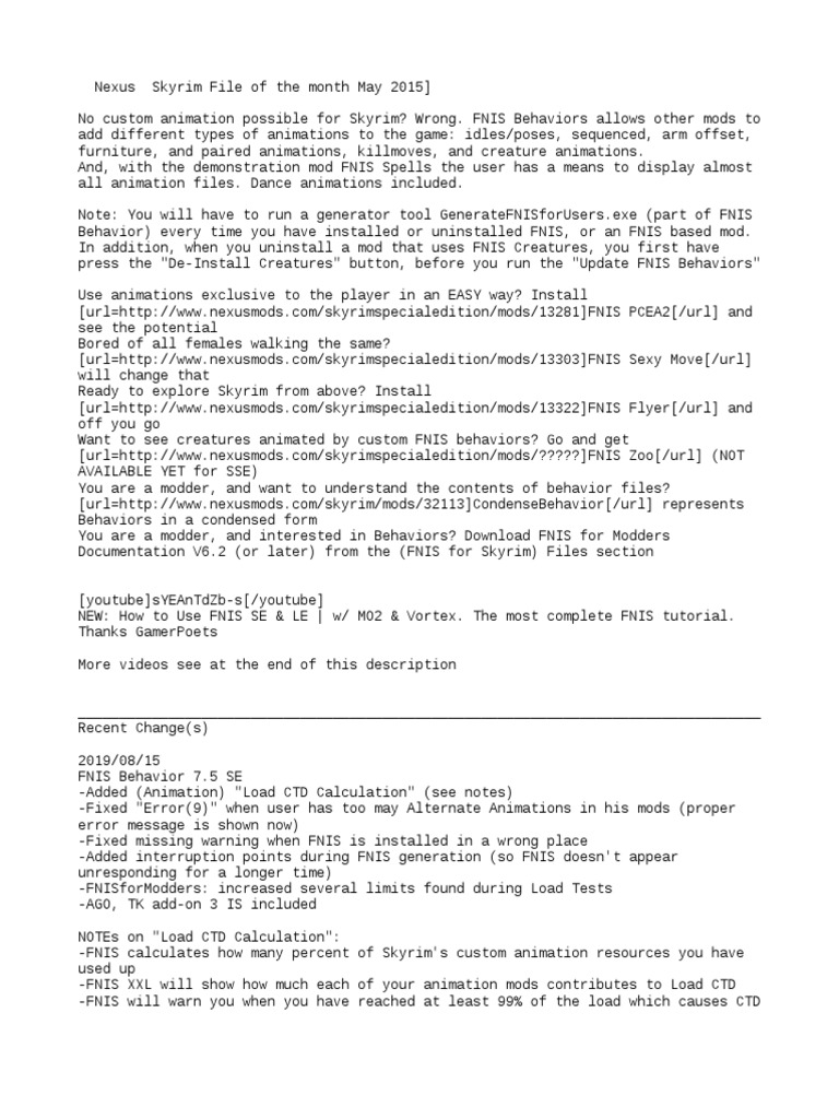 FNIS - Readme - 7.5 SE XXL | PDF | Command Line Interface | Microsoft Windows