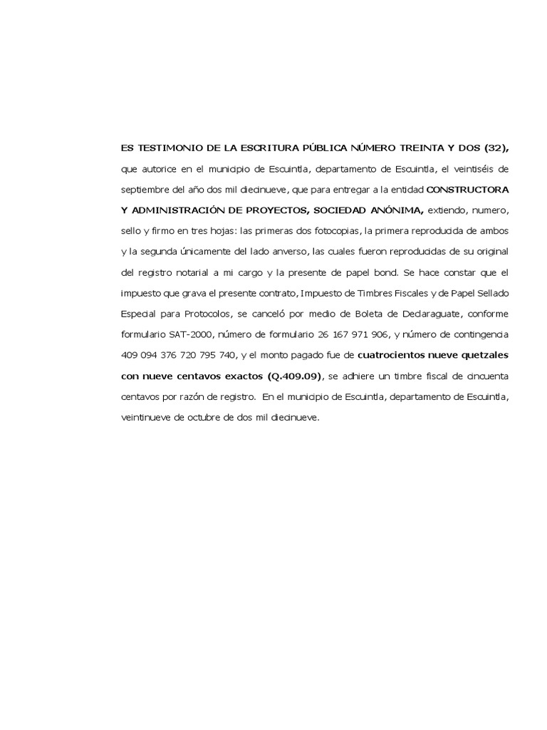 Testimonio de Escritura Publica | PDF Testimonio de Escritura Publica | PDF