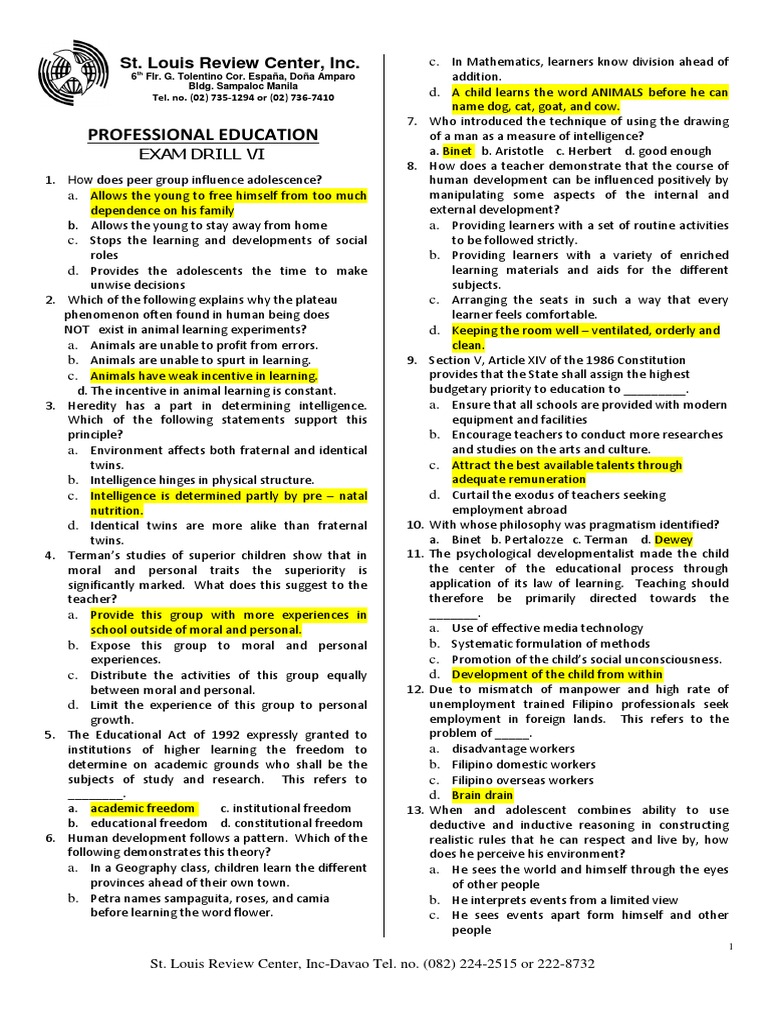 ProfEd 200 Items - SLRC - Exam Drill VI | PDF | Teachers | Classroom