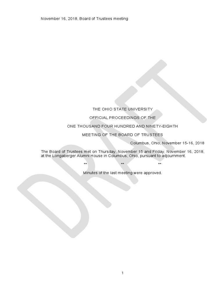 Ohio State Board of Trustees DRAFT of Meeting Minutes 11-16-2018 | PDF ...