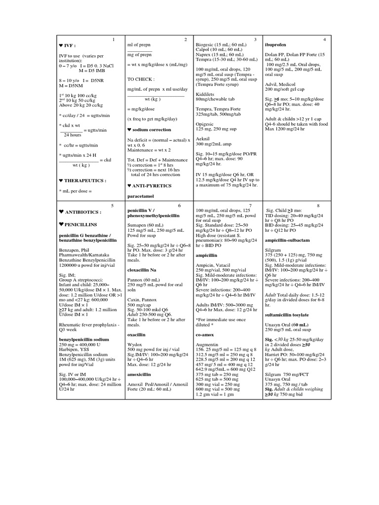 IVF Dosage Guide for Common Pediatric Medications | PDF | Rtt | Medical ...