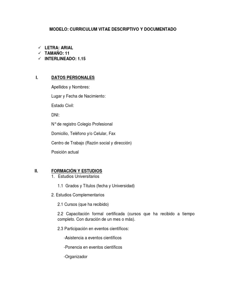 FORMATO - Curriculum Vitae - UPCH PDF | PDF