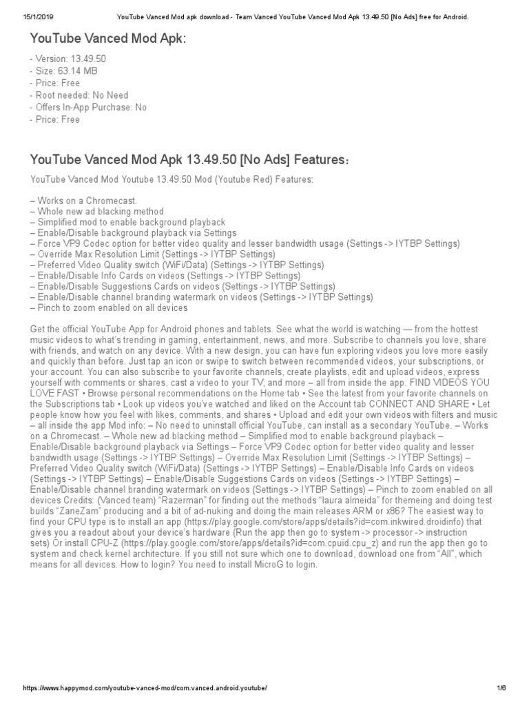 YouTube Vanced Mod Apk Download - Team Vanced YouTube Vanced Mod Apk 13 ...